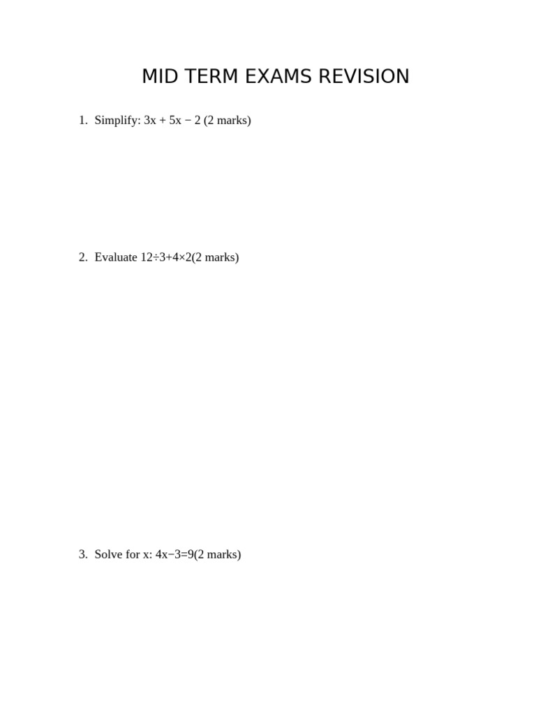 Mid Term Exams g9 t1 Maths | PDF