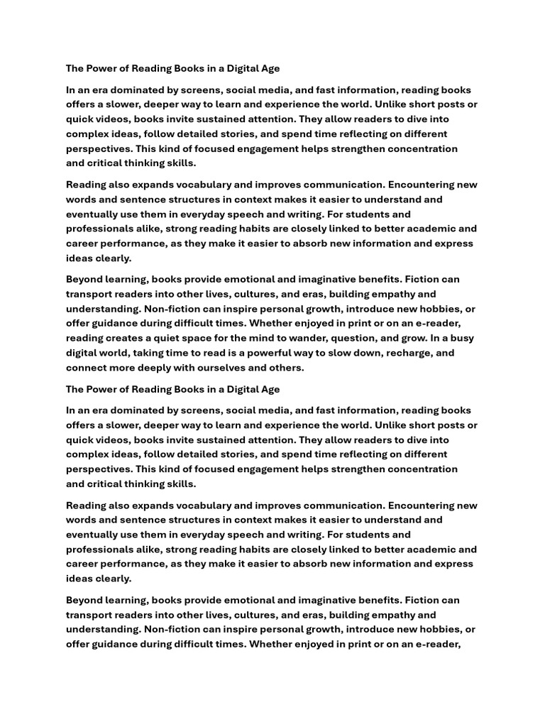 Benefits of Reading in a Digital Age | PDF | Empathy | Vocabulary