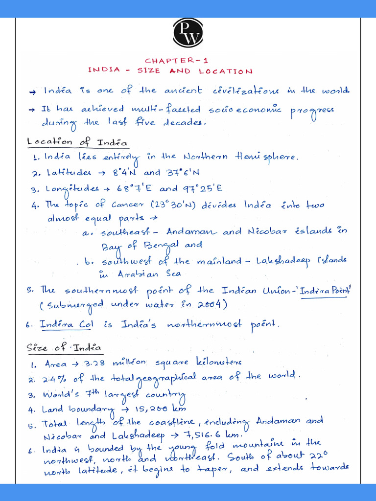 India Size & Location _ Handwritten Notes ~ SST | PDF