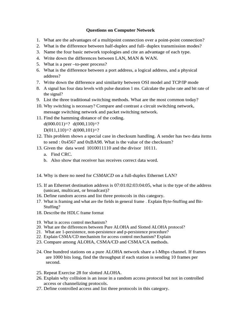 Questions On Computer Network | PDF | Key (Cryptography) | Cryptography
