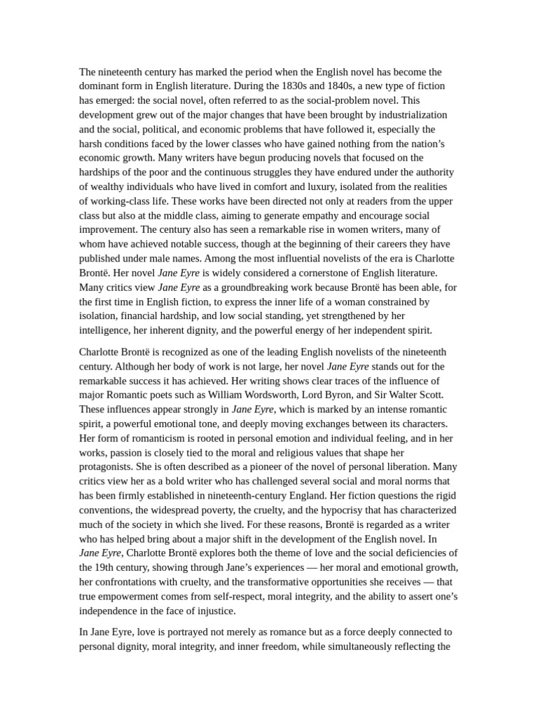 The Social Novel in 19th Century England | PDF | Jane Eyre | Romanticism