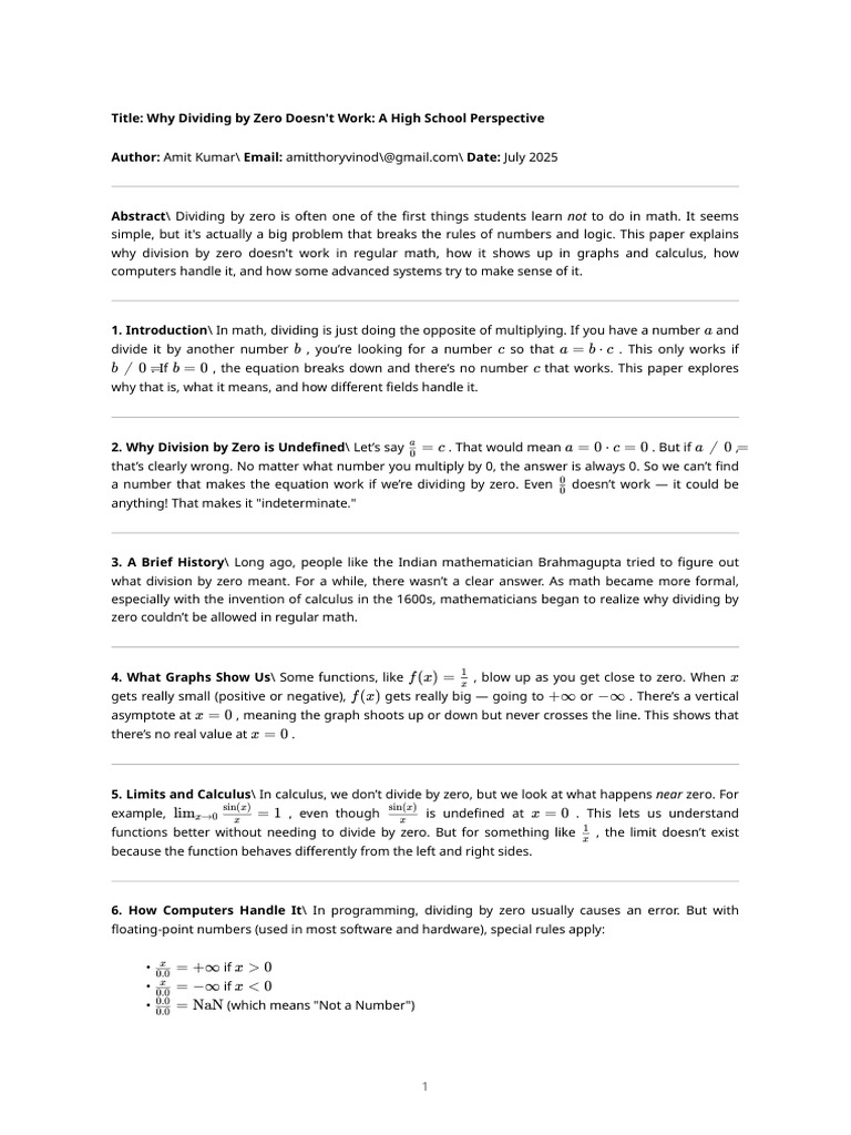 Division by Zero | PDF | Mathematics | Numbers