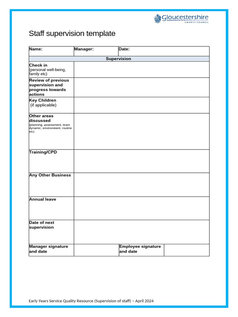 Staff Supervision Template for Managers | PDF