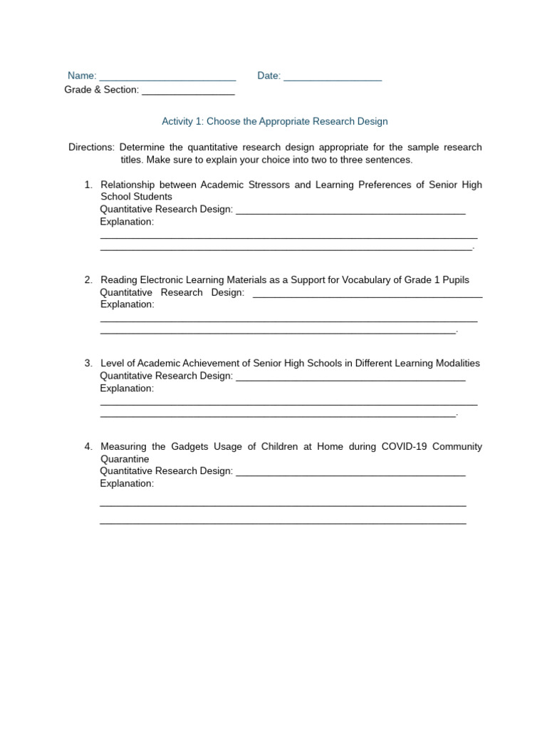 Quantitative Research Design Selection Guide | PDF