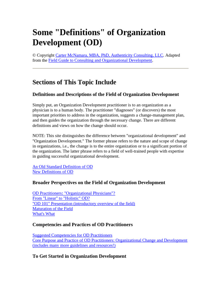 Some Definitions of Organization Development (OD) | PDF | Organization ...