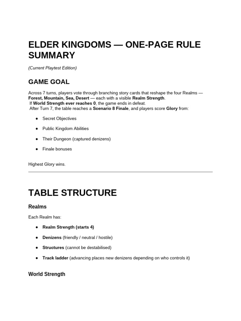 Elder Kingdoms - One-Page Rule Summary | PDF | Tabletop Games | Gaming
