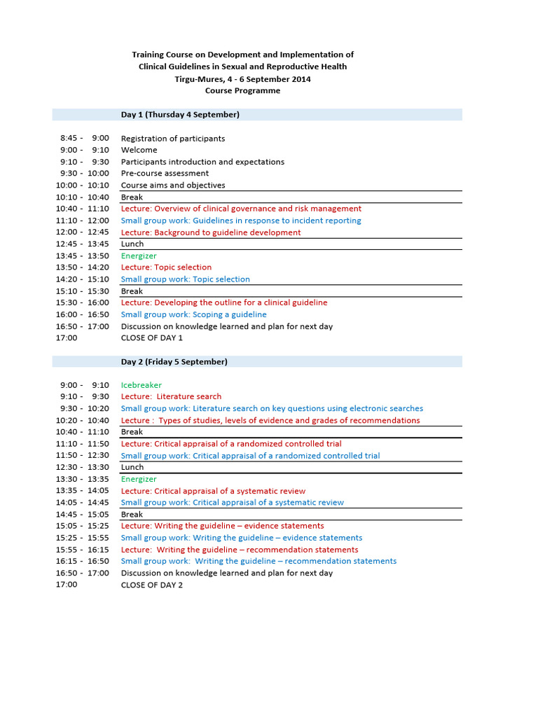 Clinical Guidelines Training Course Agenda | PDF | Systematic Review ...