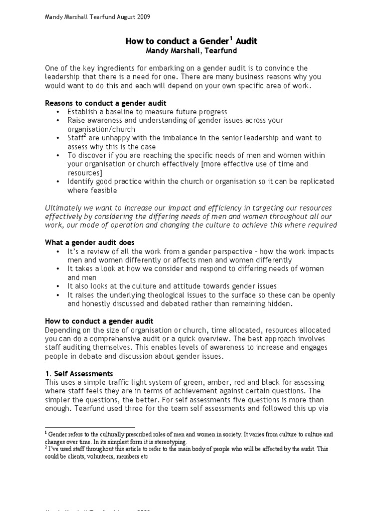 How To Conduct A Gender Audit | PDF | Gender | Gender Studies