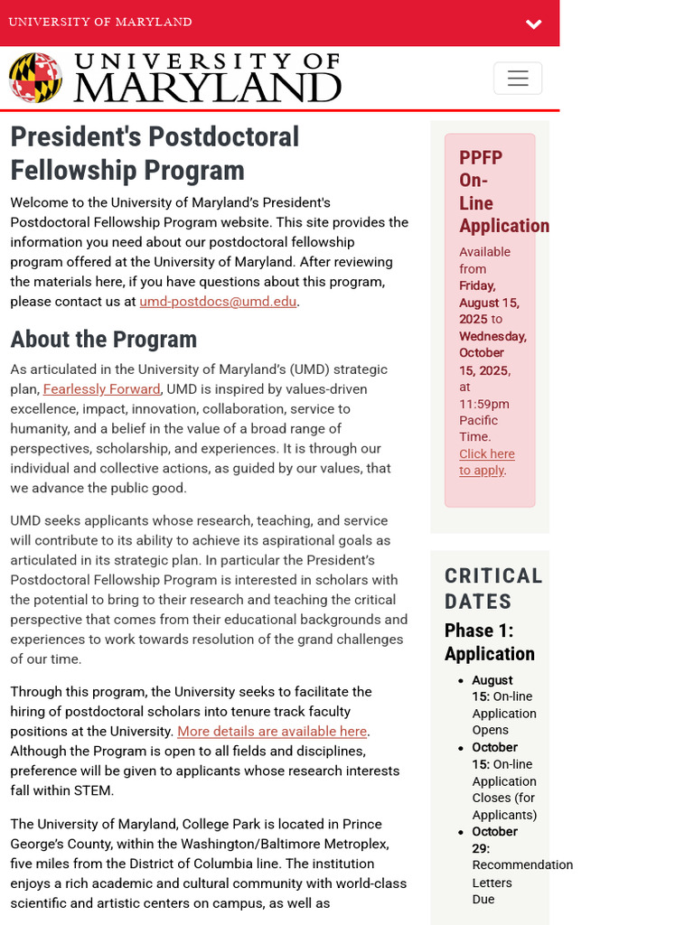 UMD President's Postdoctoral Fellowship | PDF | University | Academia