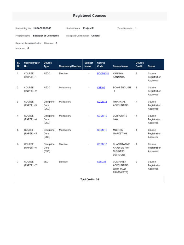 Student Course Registration | PDF