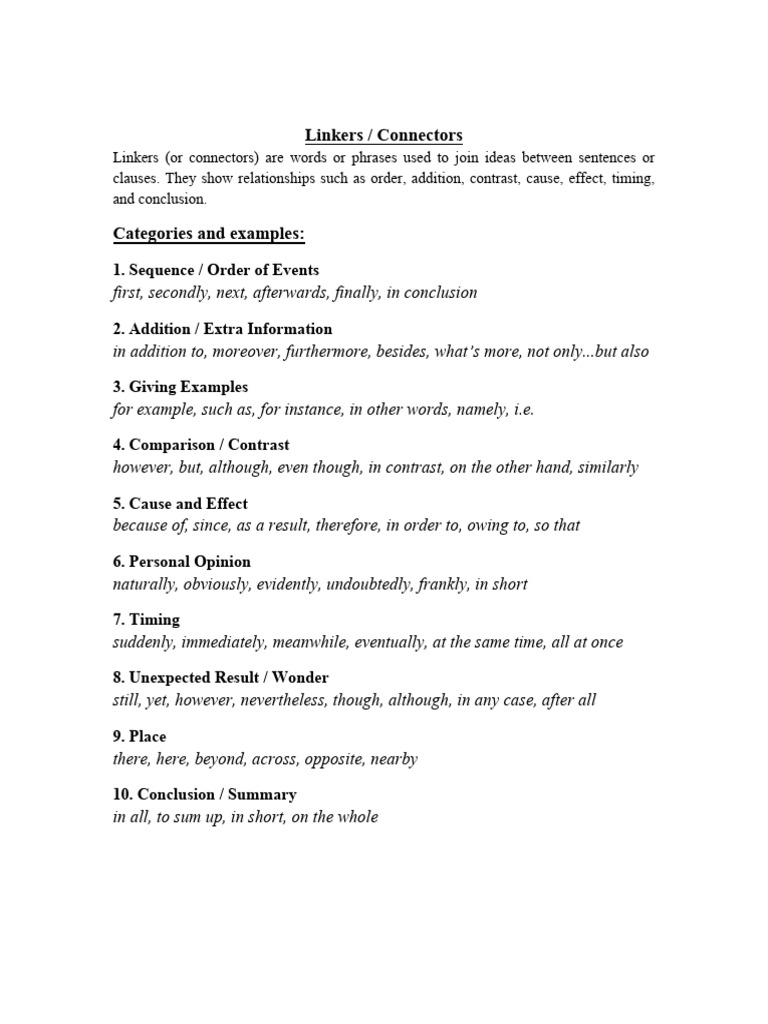 Linkers Summary Chart X | PDF