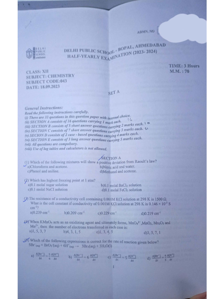 12th Mid Term DPS Bopal | PDF