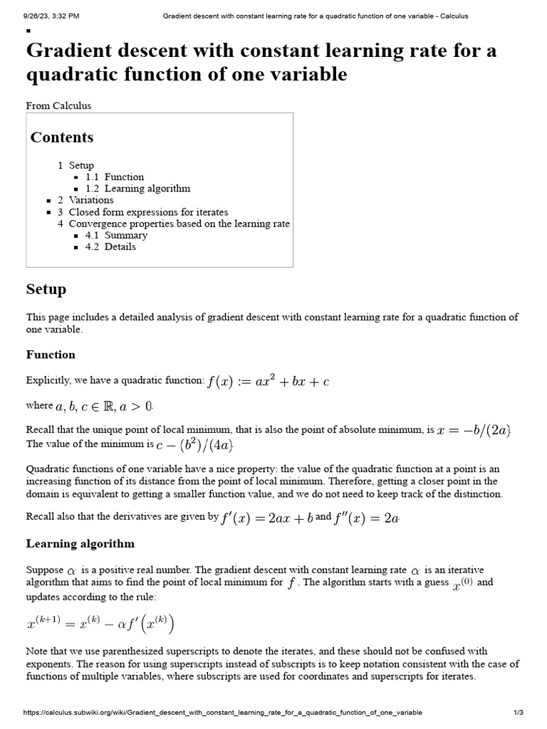 Gradient Descent Learning Rates on Quadratic Functions | PDF | Function ...