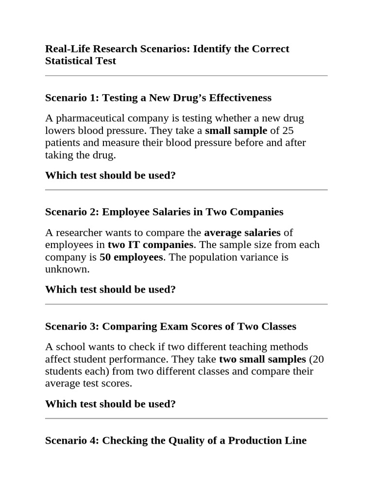 Test based scenarios | PDF | Sampling (Statistics) | Variance