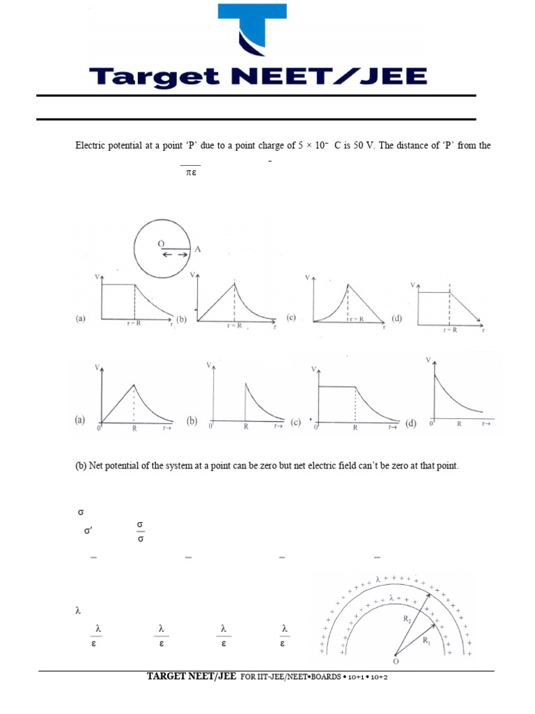 Electrostatic Potential and Capacitance- DPP-1 | PDF | Electric Field | Sphere