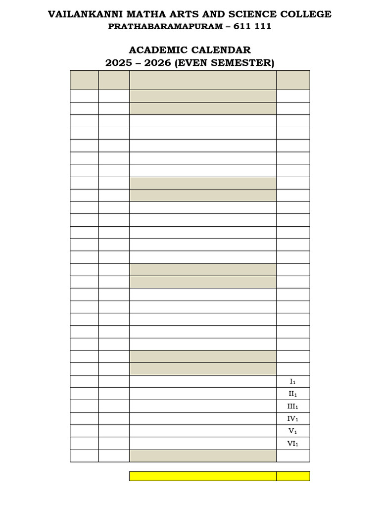Academic Calendar - 2025 - 2026 - Even Semester | PDF