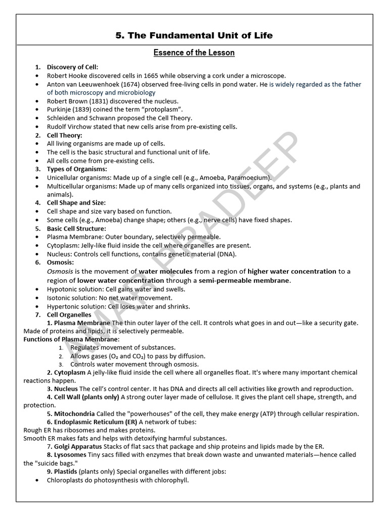 9th Class Biology Science Notes Study Material-1 | PDF | Tissue ...