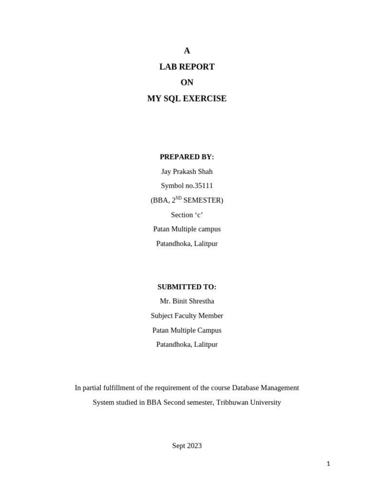 J.P DBMS lab report | PDF | Sql | Databases