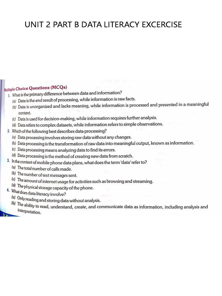 Unit 2 Part B Data Literacy Excercise | PDF