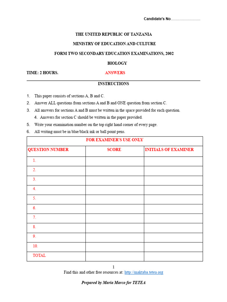 Biology F2 2002 Solutions | PDF | Cholera | Heart Valve