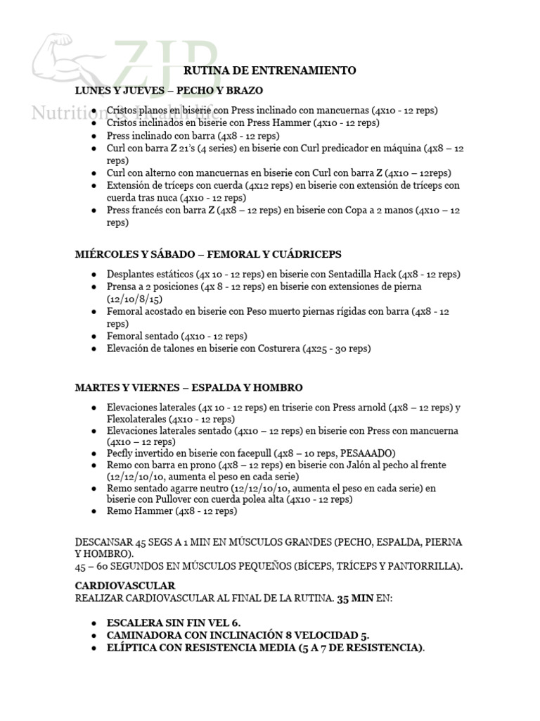 RUTINA Noviembre Irvin | PDF | Entrenamiento con pesas