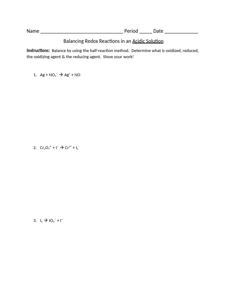 Balancing Redox in Acidic Solutions | PDF