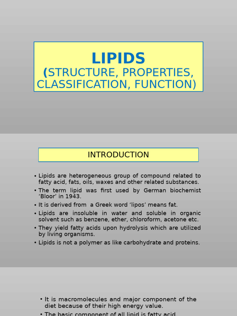 4.1 Lipids Properties Classification and Function | PDF | Lipoprotein ...