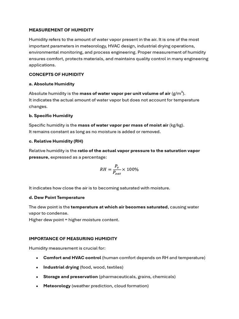 Humidity Measurement Techniques Explained | PDF | Humidity | Meteorology