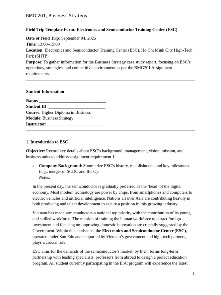 ESC Business Strategy Field Trip Guide | PDF | Ho Chi Minh City ...
