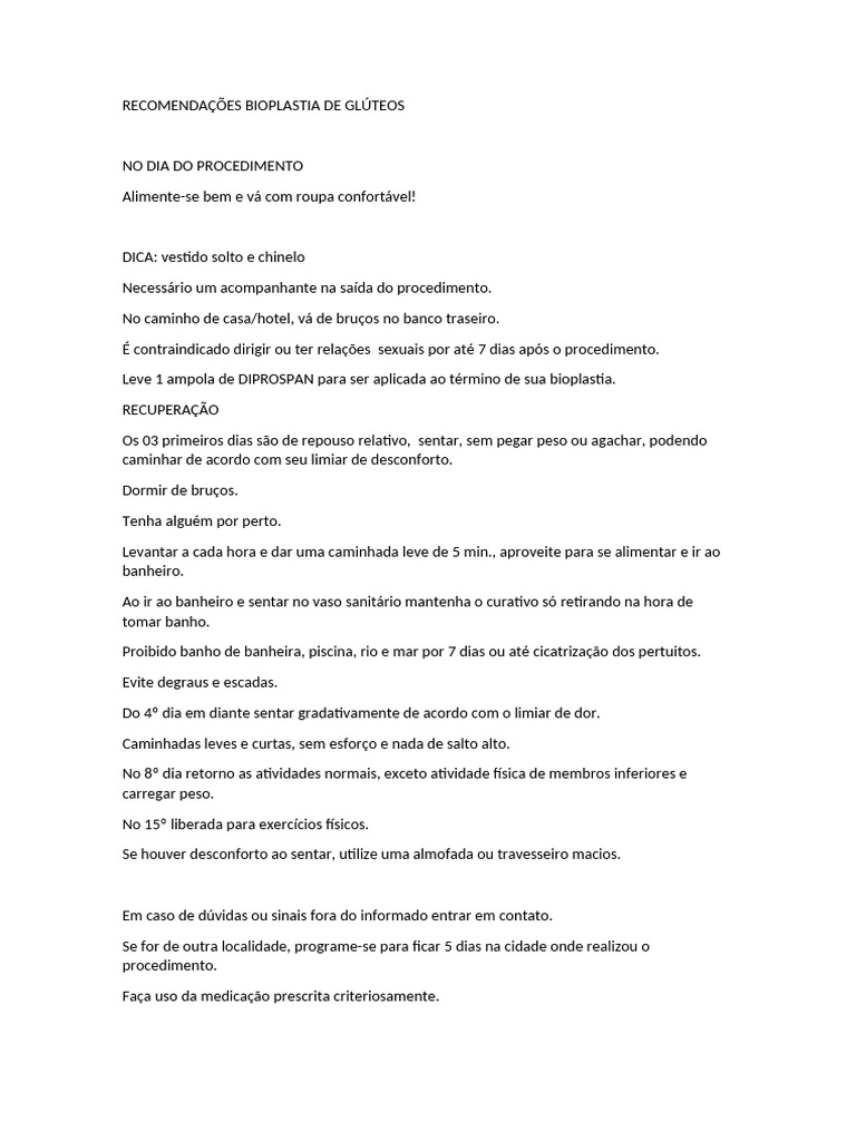 Cópia de RECOMENDAÇÕES BIOPLASTIA DE GLÚTEOS | PDF