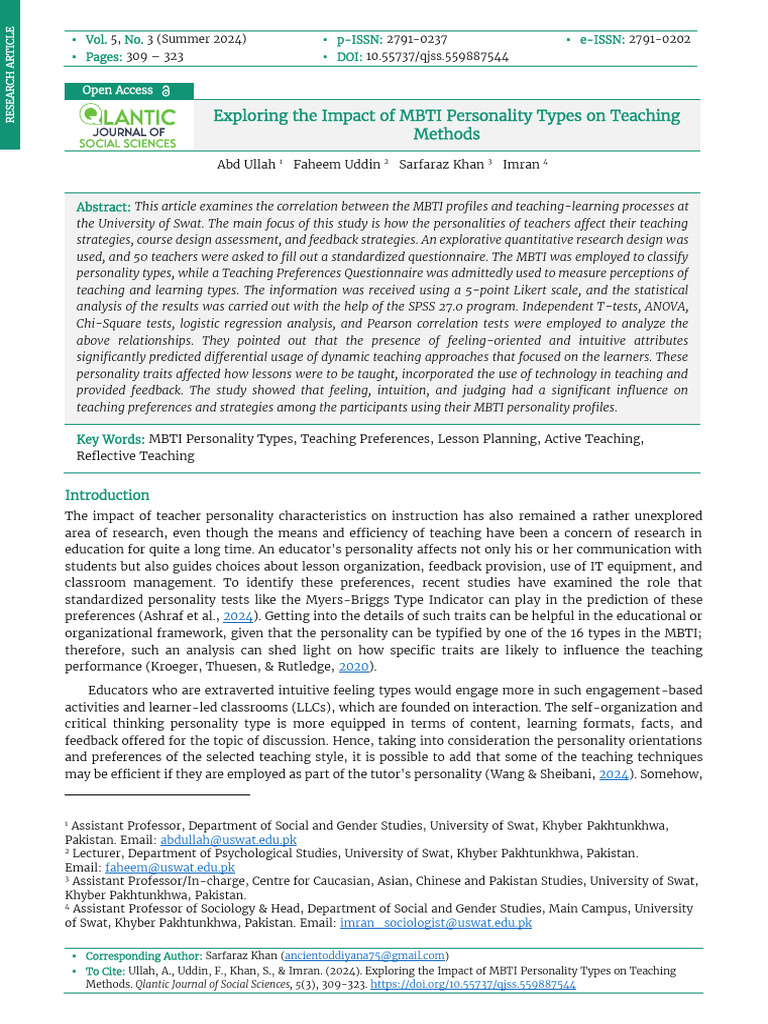 MBTI Personality Impact on Teaching Methods | PDF | Teachers | Empathy
