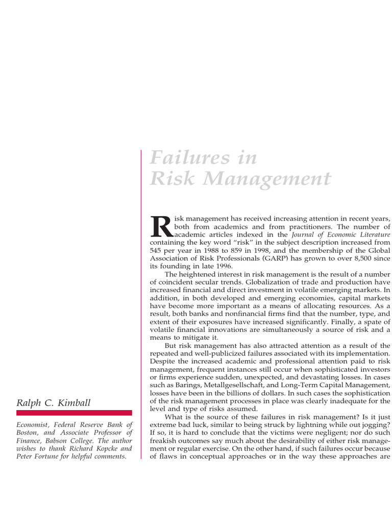 Failures in Risk Management Explained | PDF | Financial Risk | Risk