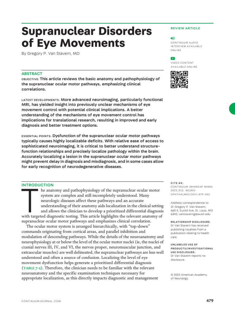 Supranuclear Disorders of Eye Movements | PDF | Cerebral Cortex ...