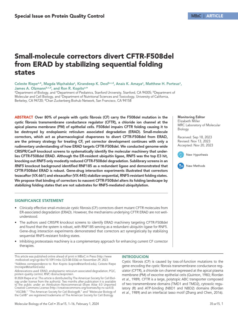 Small Molecule Correctors Divert CFTR F508del From Erad by Stabilizing ...