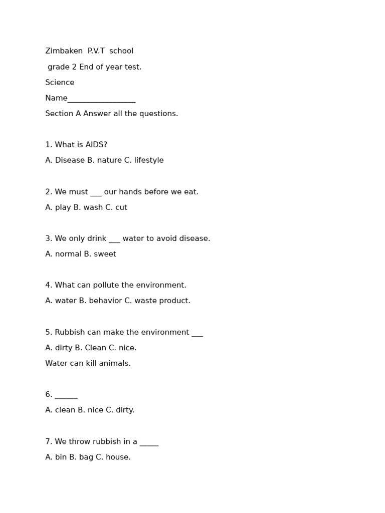 Grade 2 Science Test: End of Year Exam | PDF