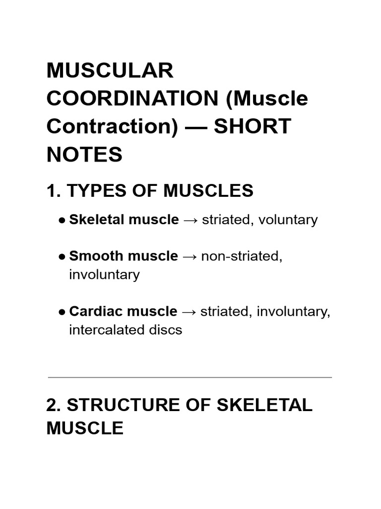Animal Tissues — Short Notes (1) | PDF | Muscle Contraction | Skeletal ...