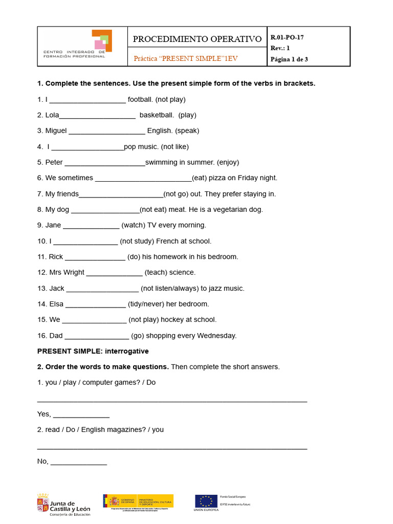 Present Simple Review Gs.docx | PDF | English Language | Grammar