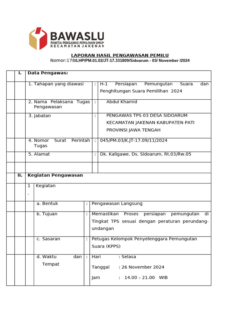 Form A PTPS H-1 Persiapan Pemungutan Dan Penghitungan Suara | PDF