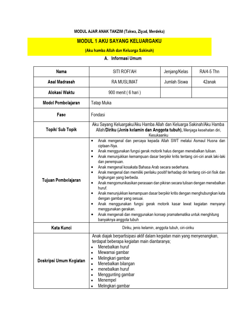 MODUL AJAR Anak Takzim 4-5_Aku Hamba Allah_revised | PDF