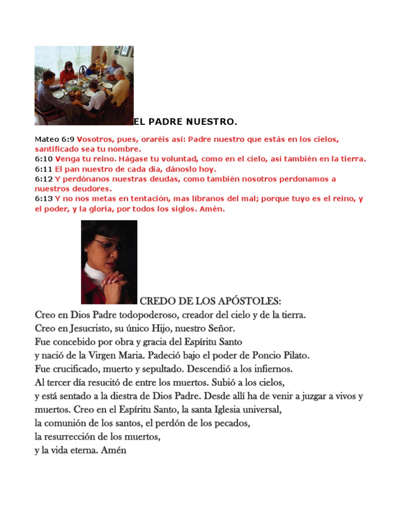 Padre Nuestro y Credo Apostólico | PDF | Religión y espiritualidad