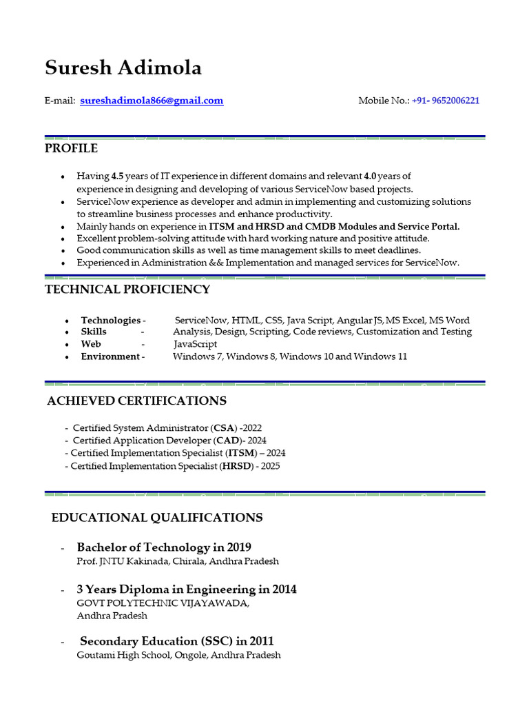 ServiceNow Developer Profile Summary | PDF | Software | Information ...