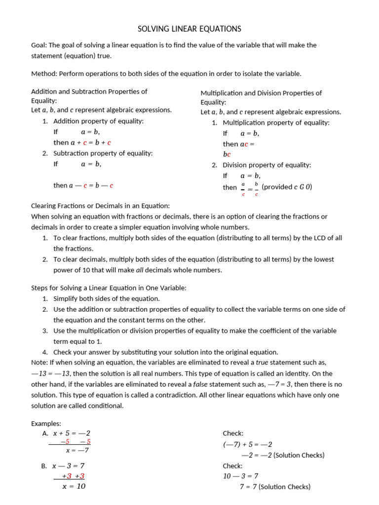 Solving Linear Equations Guide | PDF | Equations | Multiplication