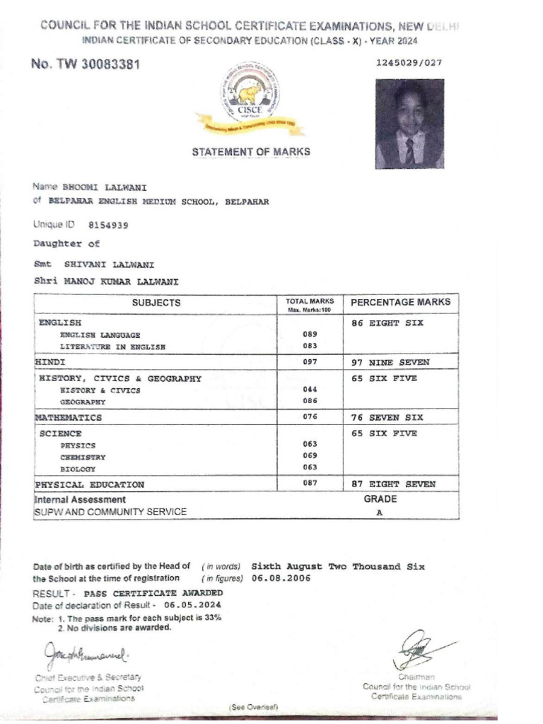 10th Marksheet PDF | PDF