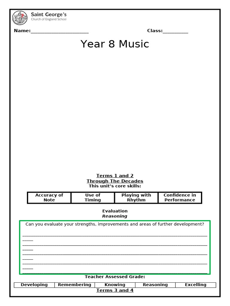Year 8 - Music Assessment Sheet 25:26 | PDF | Musicology | Performing Arts