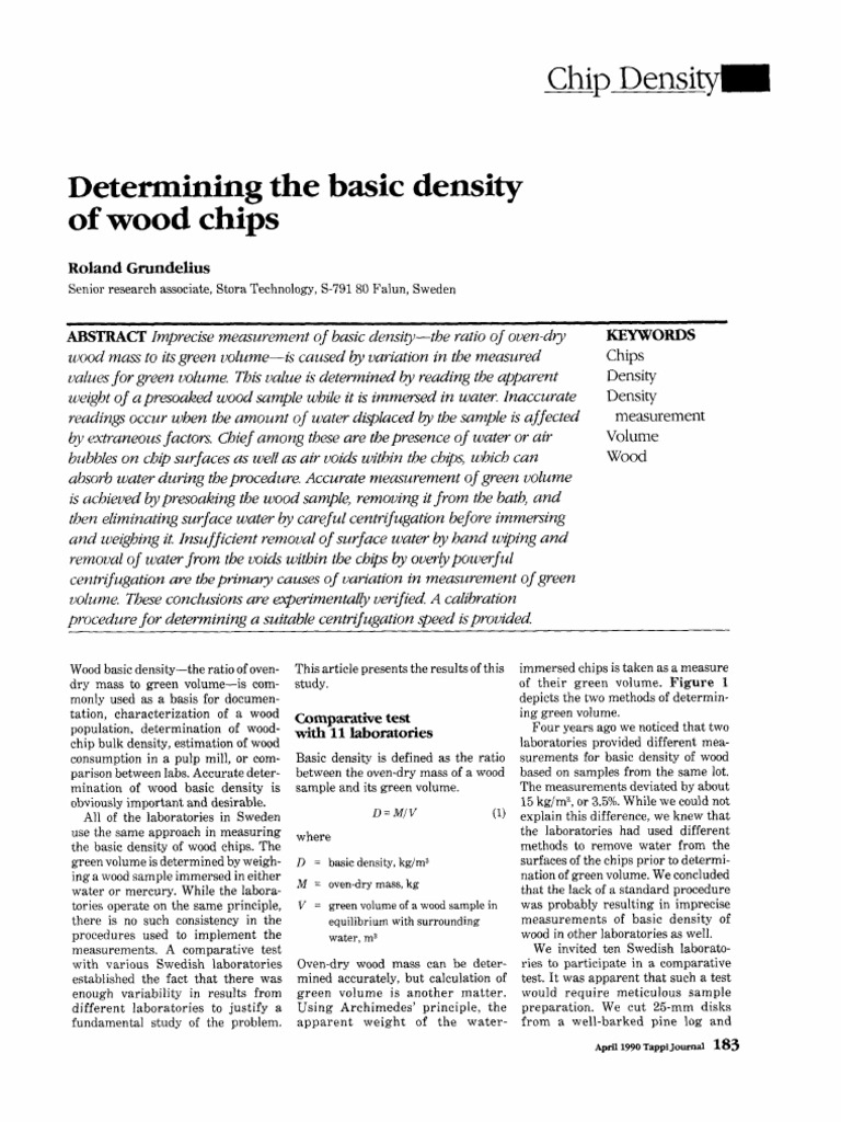 Measuring Wood Chip Basic Density | PDF | Density | Weight