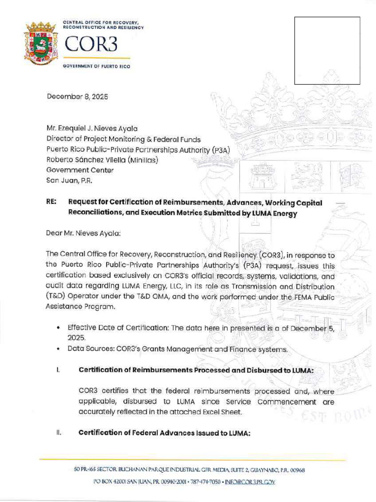 Certification of LUMA Energy Reimbursements | PDF | Business Economics ...