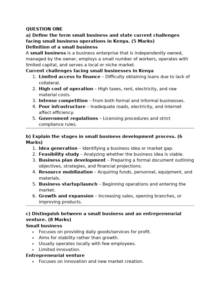 Challenges and Development of Small Businesses in Kenya | PDF ...