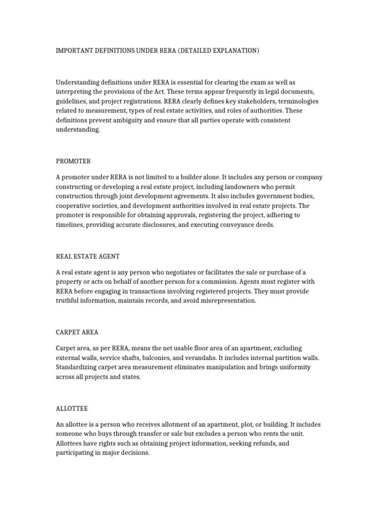 RERA Document 2 Definitions Detailed | PDF | Private Law