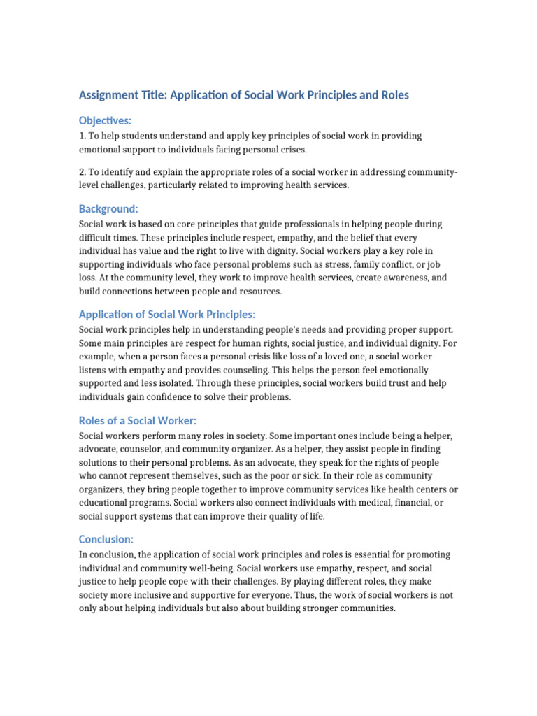 Social Work Principles and Roles Explained | PDF | Social Work ...