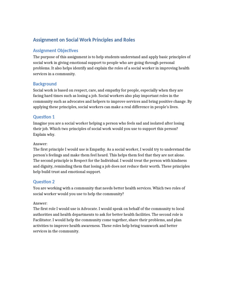 Social Work Principles and Community Roles | PDF